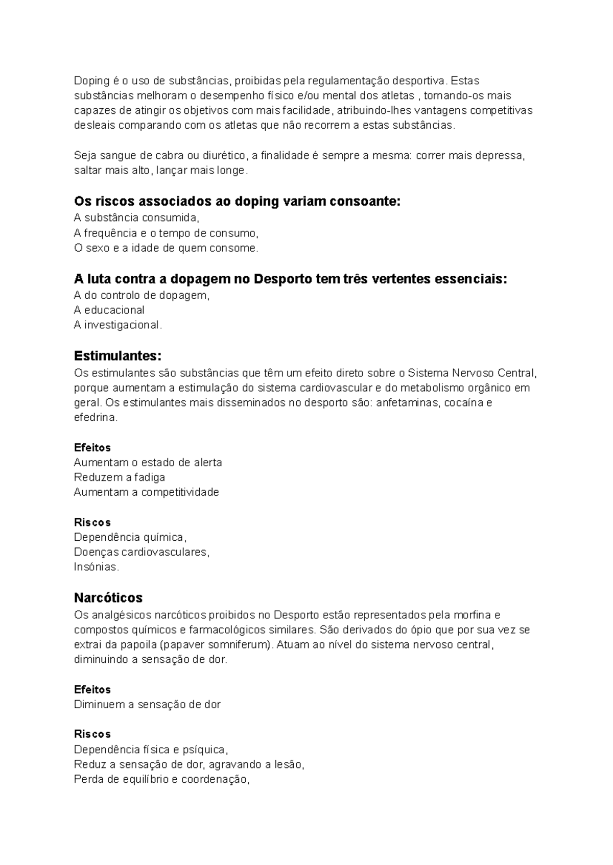 Doping no Desporto: Riscos, Tipos e Combate à Prática Proibida - Studocu