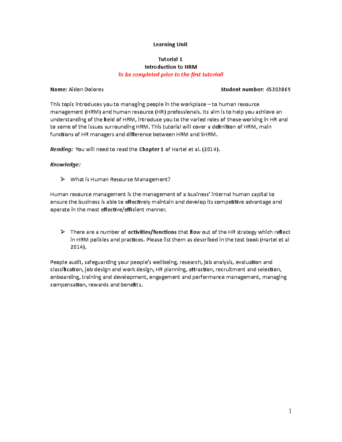 Tutorial 1 Introduction to HRM - Its aim is to help you achieve an ...