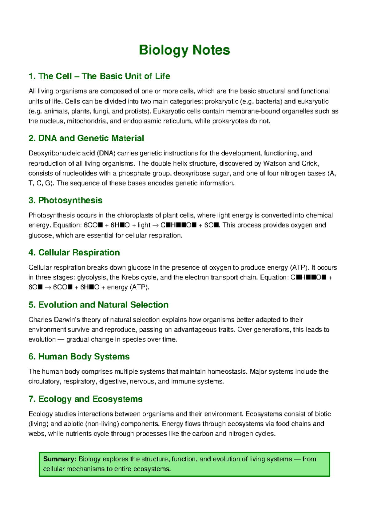 Biology Notes (BIO101): The Cell & Life Processes Overview - Studocu