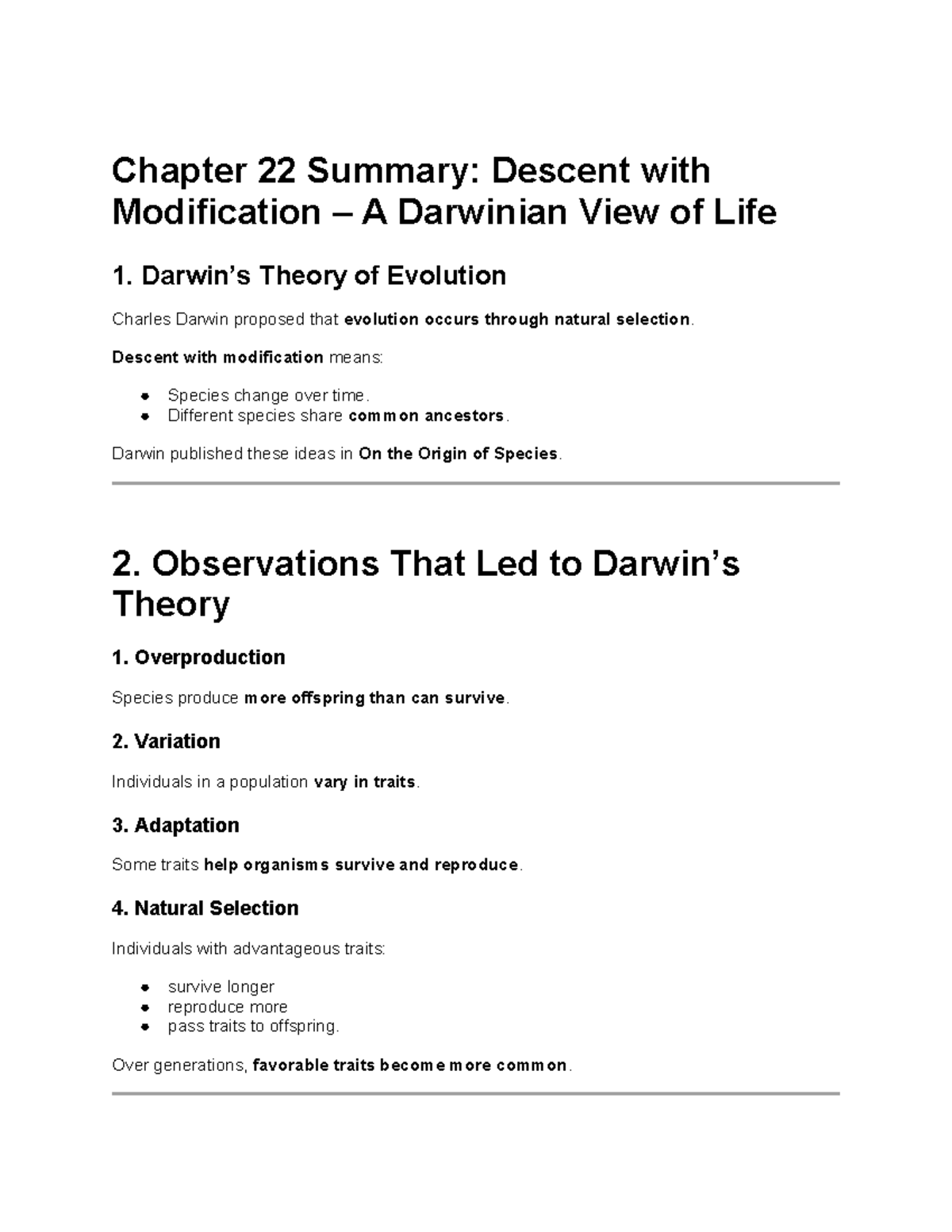 Chapter 22 Summary: Descent with Modification & Evolution Insights ...