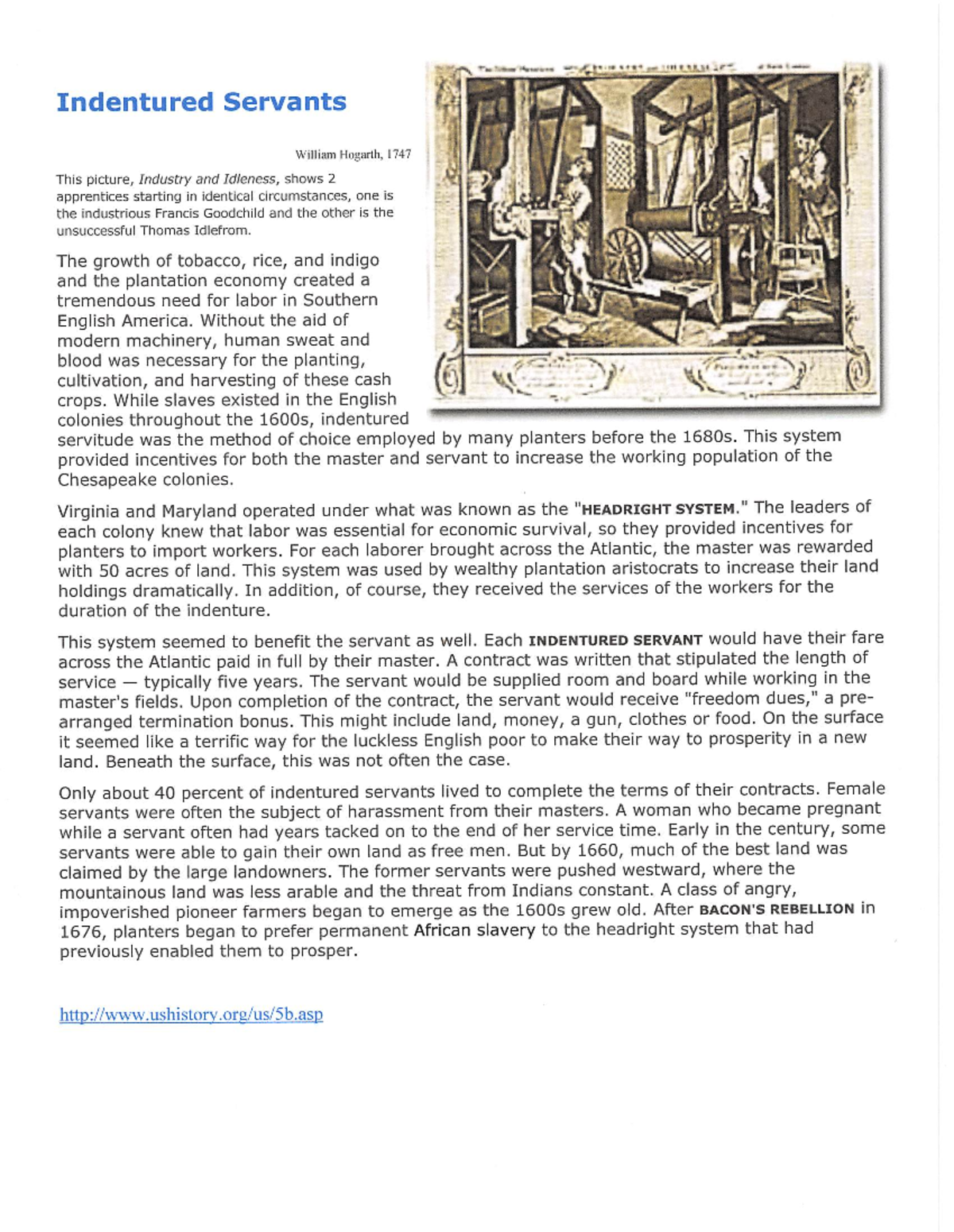 Indentured Servants and Slavery - Indentured Servants William Hogarth ...