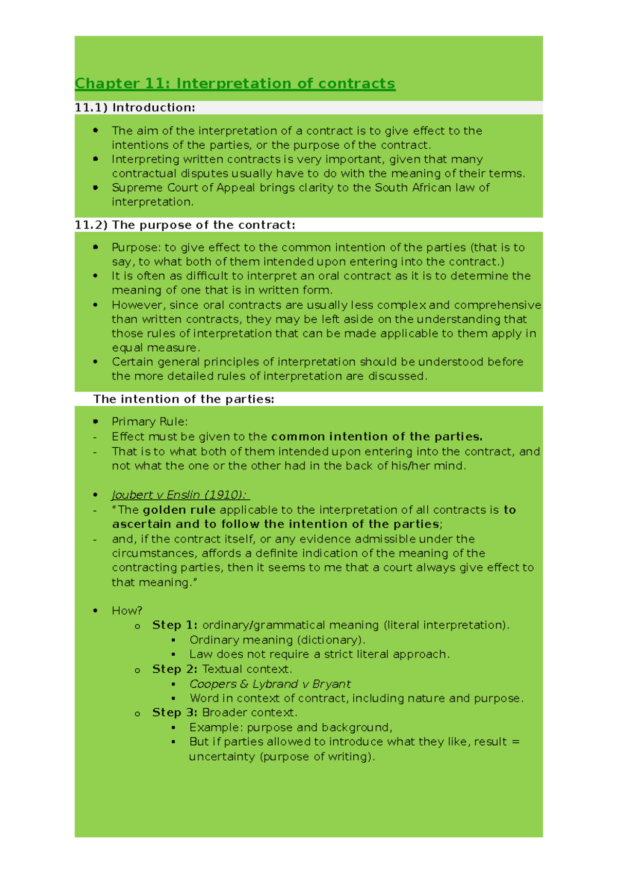 Chapter 11 Interpretation of Contracts - JLCV201 - Mandela - Studocu