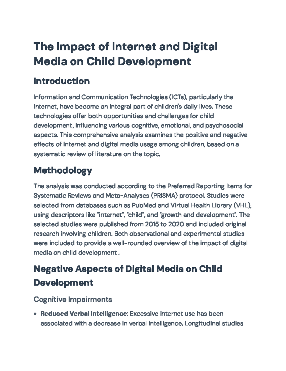 The Impact of Internet and Digital Media on Child Development: A Review ...