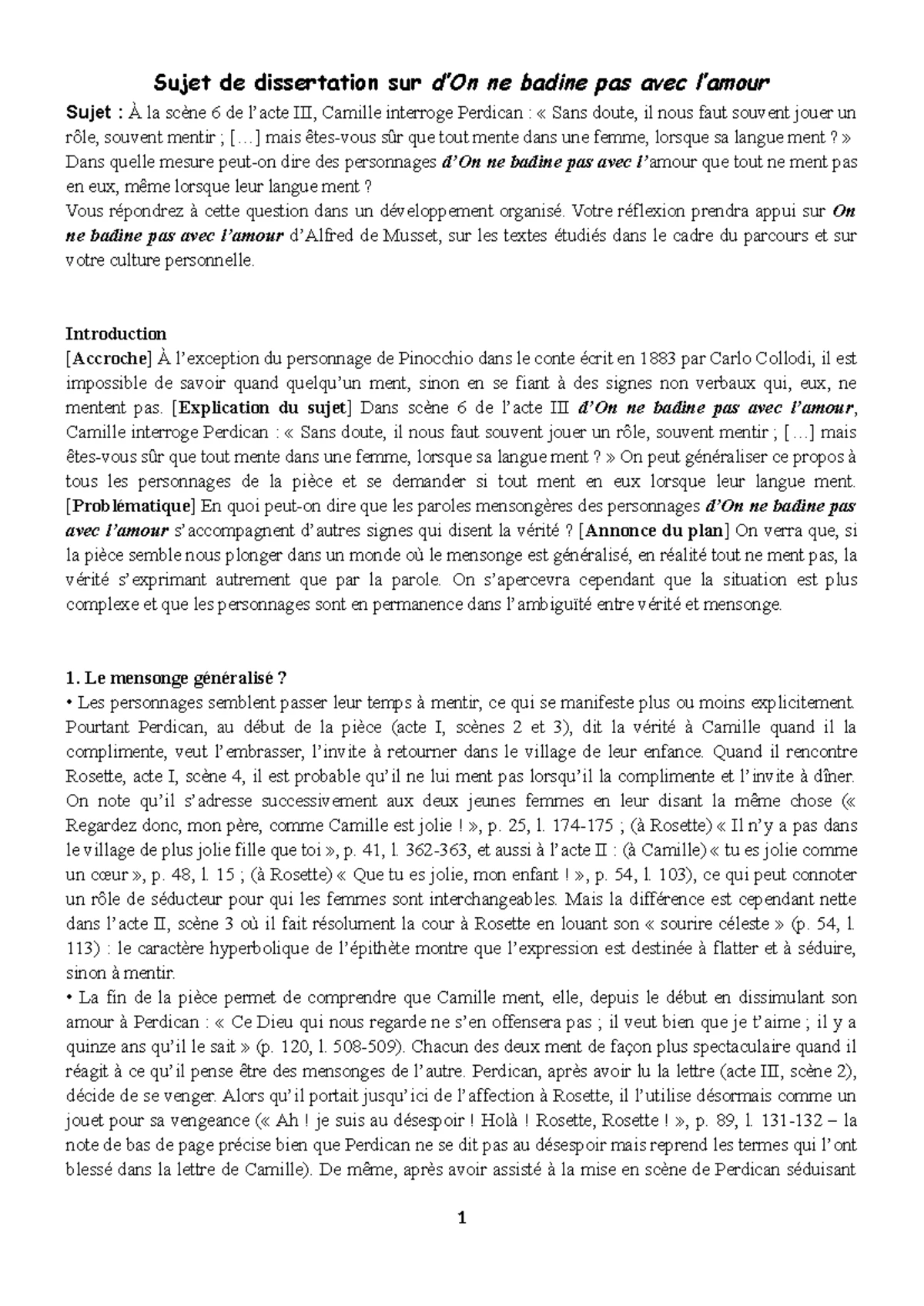 Corrigé de la Dissertation sur la Manipulation dans On ne badine pas ...