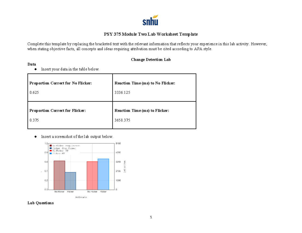 PSY 375 Module Two Lab Worksheet: Change Detection & Stroop Effects ...