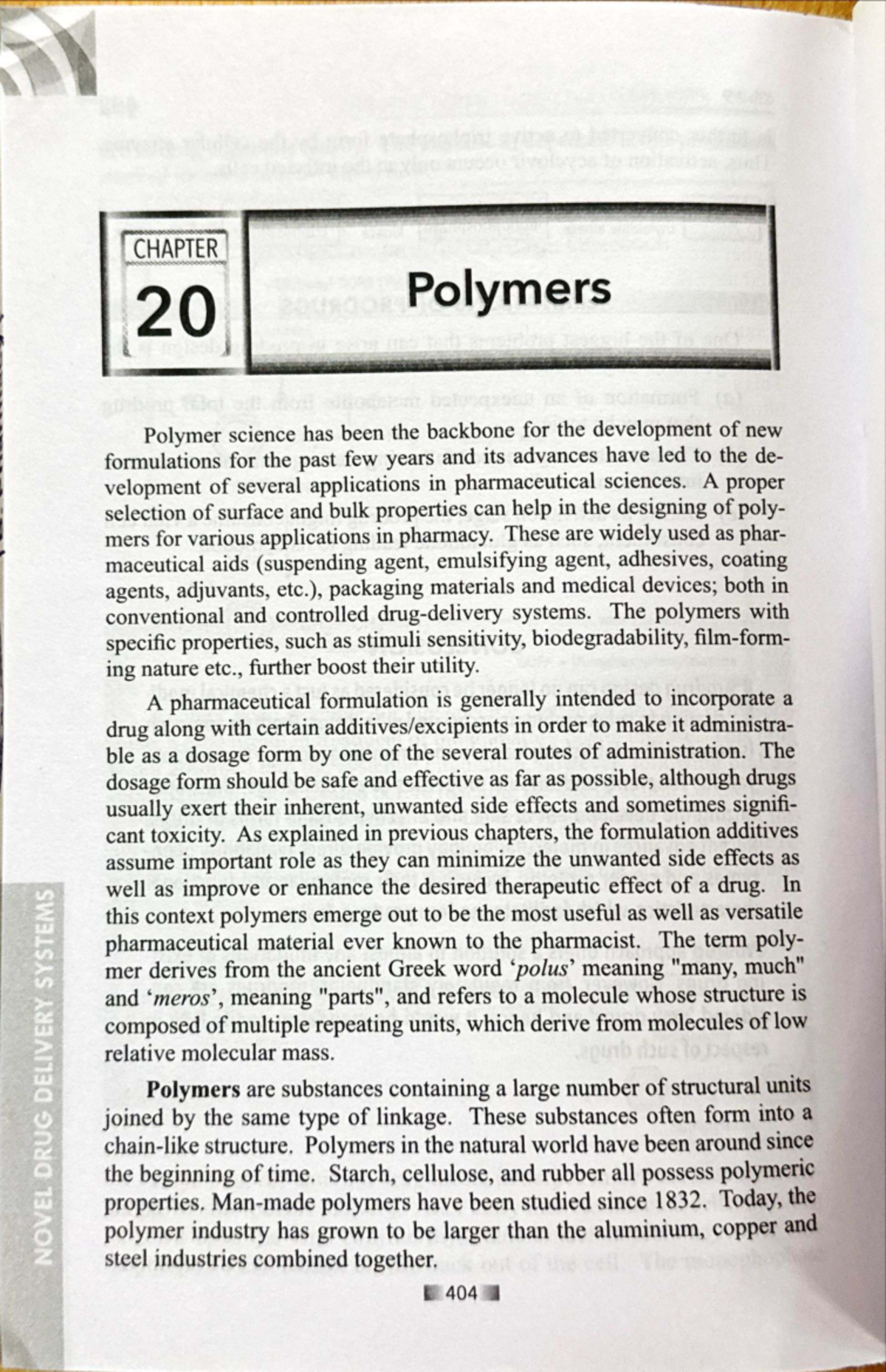CHAPTER 20: Polymers in Pharmaceutical Applications - Summary for ASWB ...
