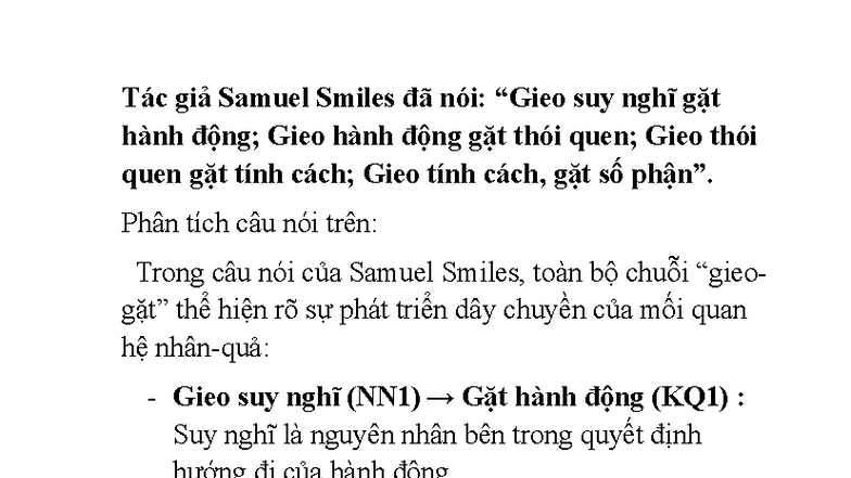 Phân Tích Câu Nói Của Samuel Smiles Trong Triết Học - Triết - Studocu