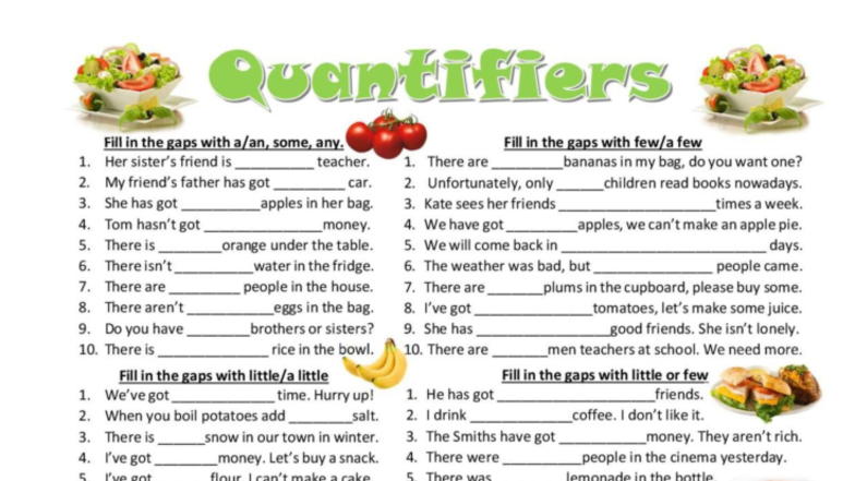 Quantifiers Practice: Fill in the Gaps with Some, Any, Few - ESL Exercise - Studocu