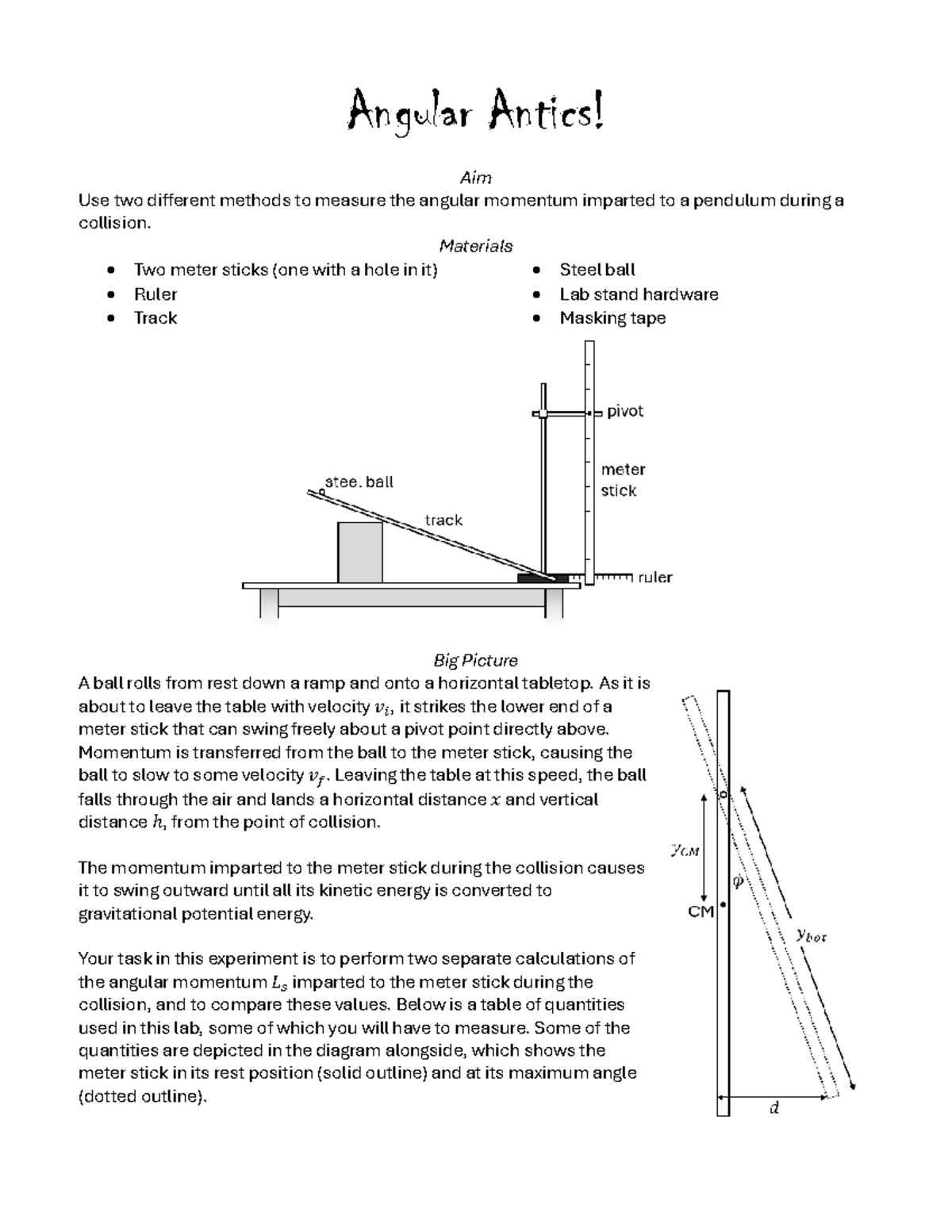 Angular Momentum Measurement Lab (PHYS 101) - Studocu