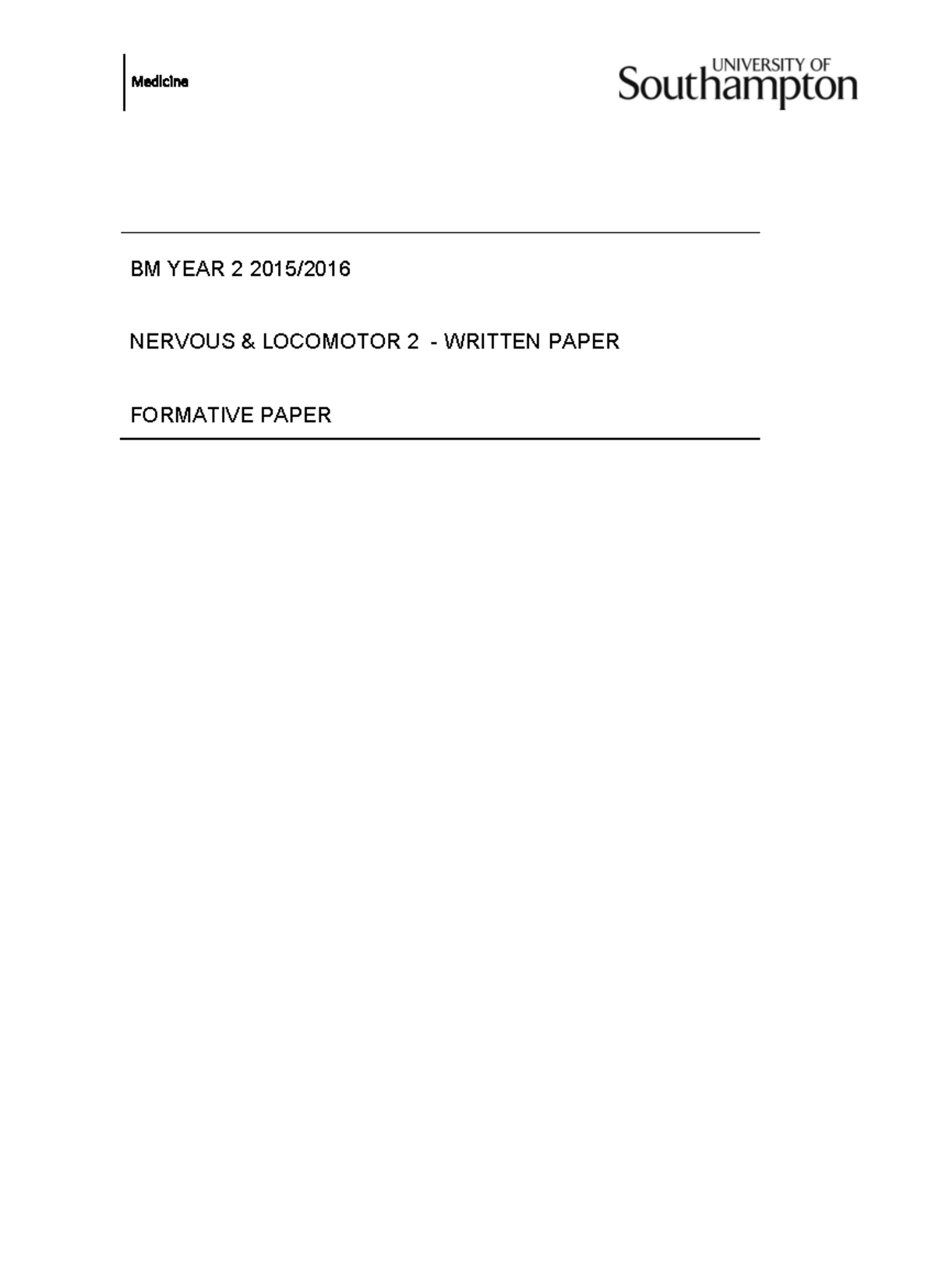 BM Year 2 2015: Formative Written Paper with Answers - Studocu