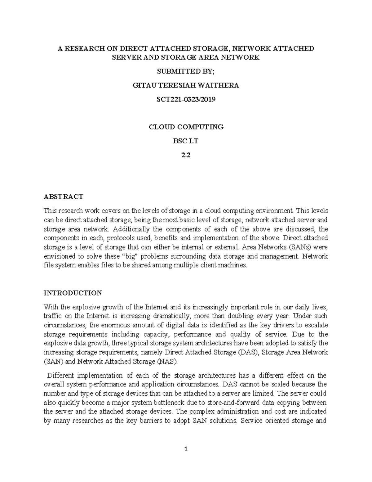 cloud computing unit - A RESEARCH ON DIRECT ATTACHED STORAGE, NETWORK ...