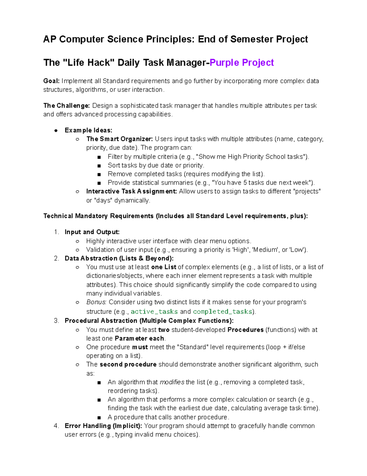 AP CSP: End of Semester Project - The Daily Task Manager - Studocu