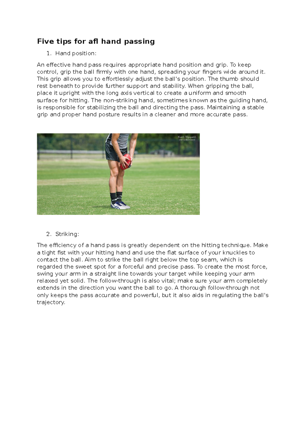 AFL Hand Passing Techniques: Tips for Mastery and Accuracy - Studocu