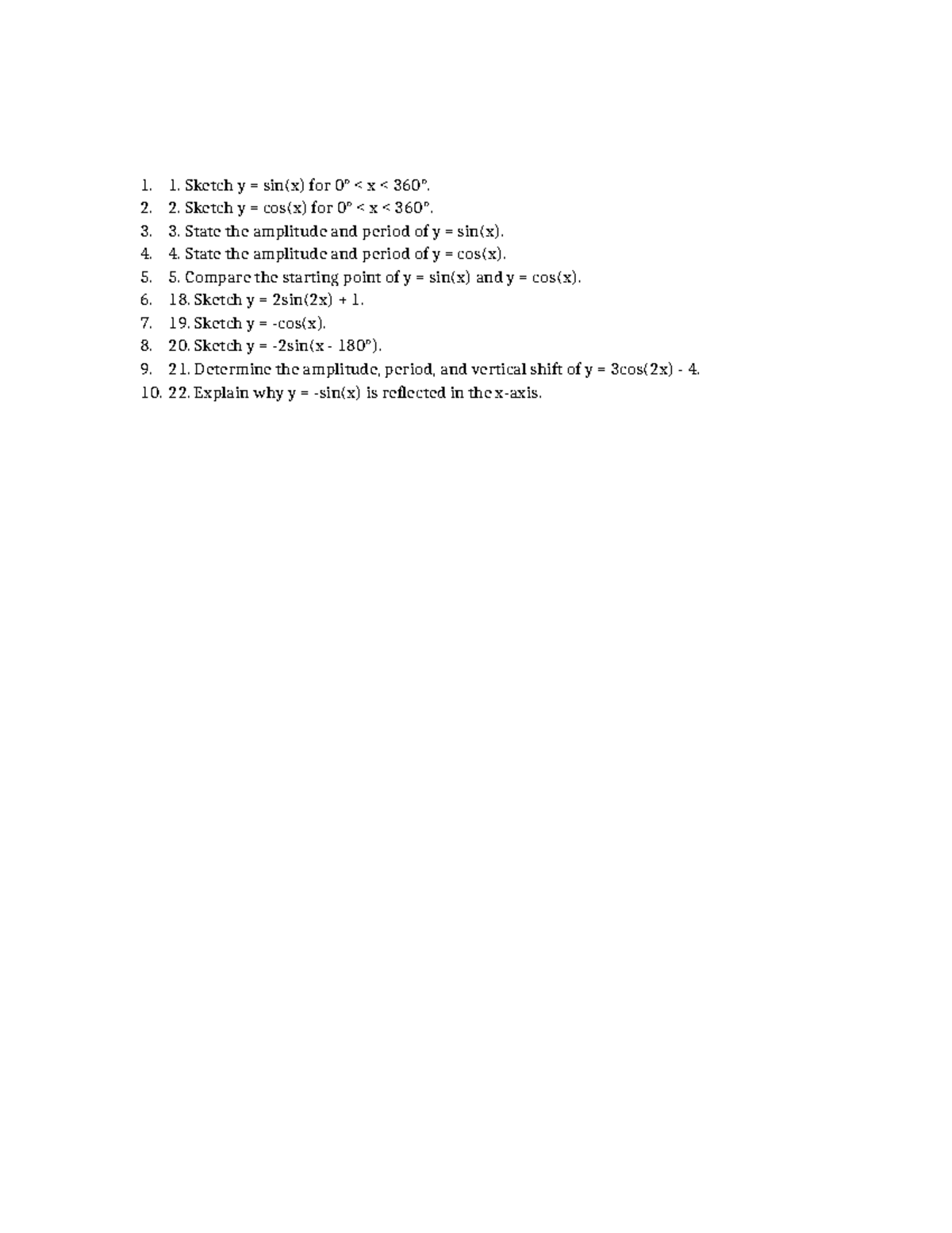 TRIG 101: Sketching and Analyzing Sin and Cos Functions - Studocu