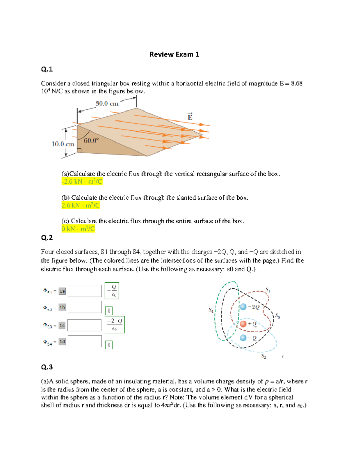 Review of Exam 1: Electric Flux & Field Calculations (Physics 101 ...