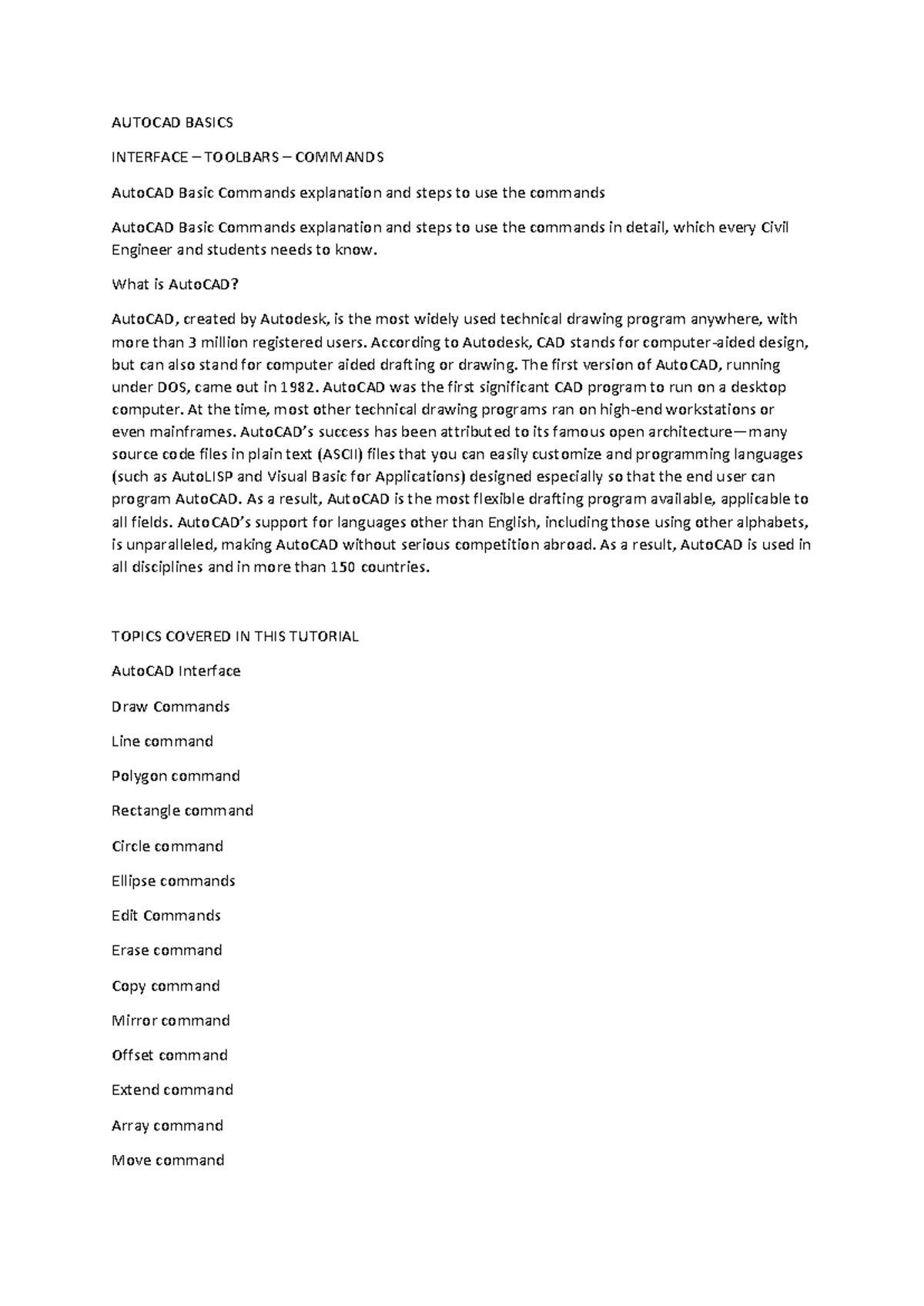 AutoCAD Basics Tutorial: Essential Commands for Civil Engineering - Studocu