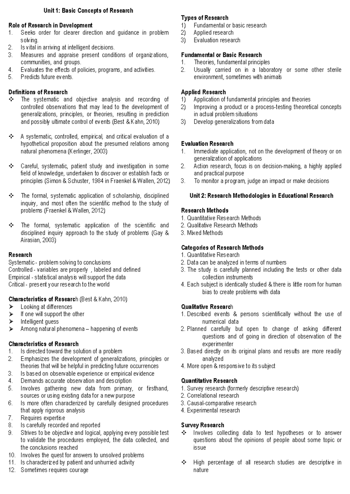 Bus. research - Unit 1&2 notes - Unit 1 : Basic Concepts of Research ...