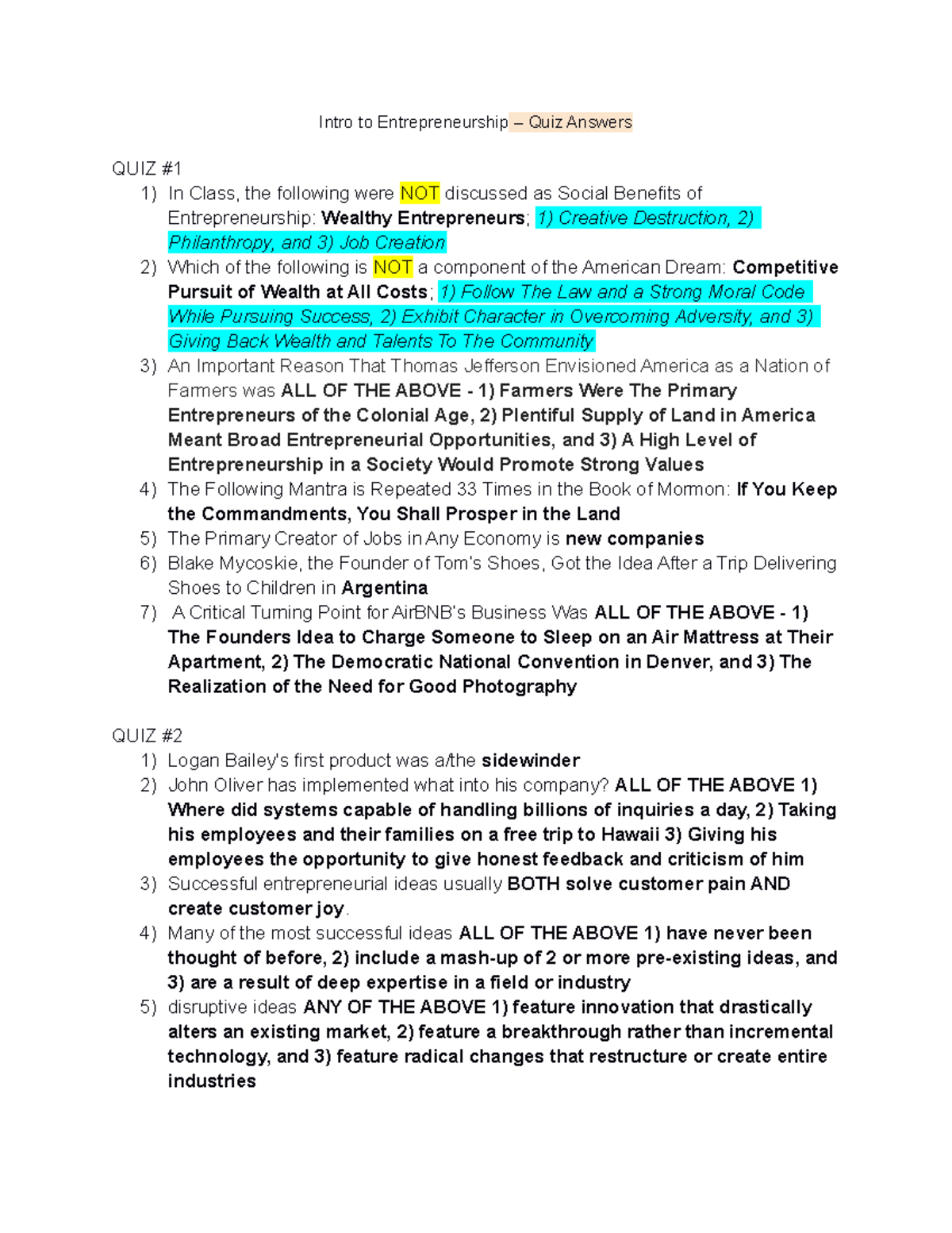 ENT 101 Quiz Answers - Intro to Entrepreneurship Insights - Studocu