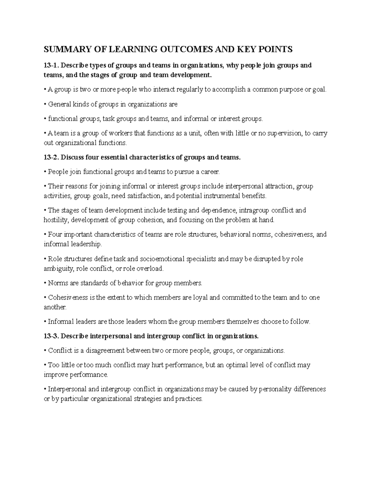 POM 13: Summary of Group Dynamics and Conflict Management - Studocu
