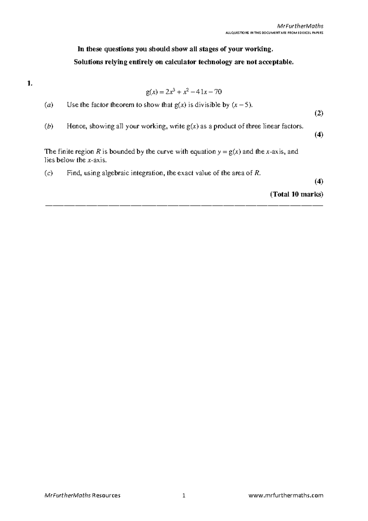 AS Integration Area Exam Practice Questions from Edexcel Papers - Studocu