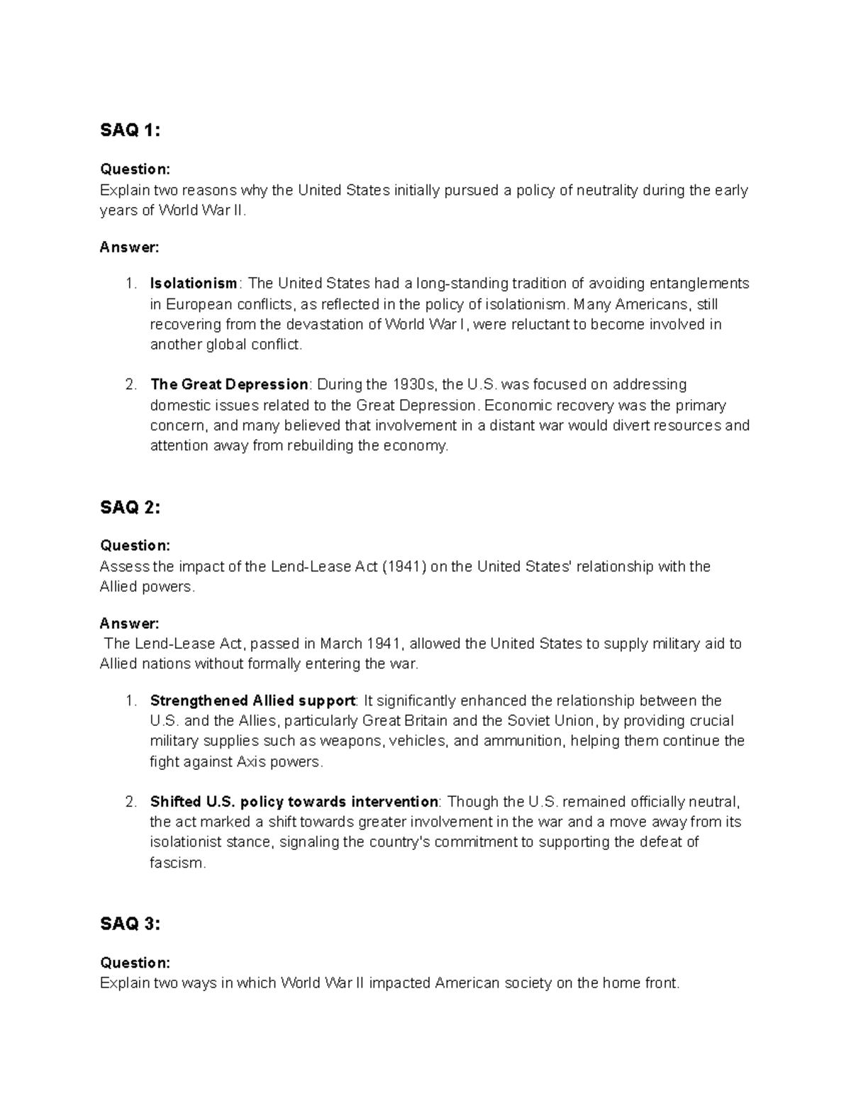 WWII History SAQ Practice for US Neutrality and Home Front Effects ...