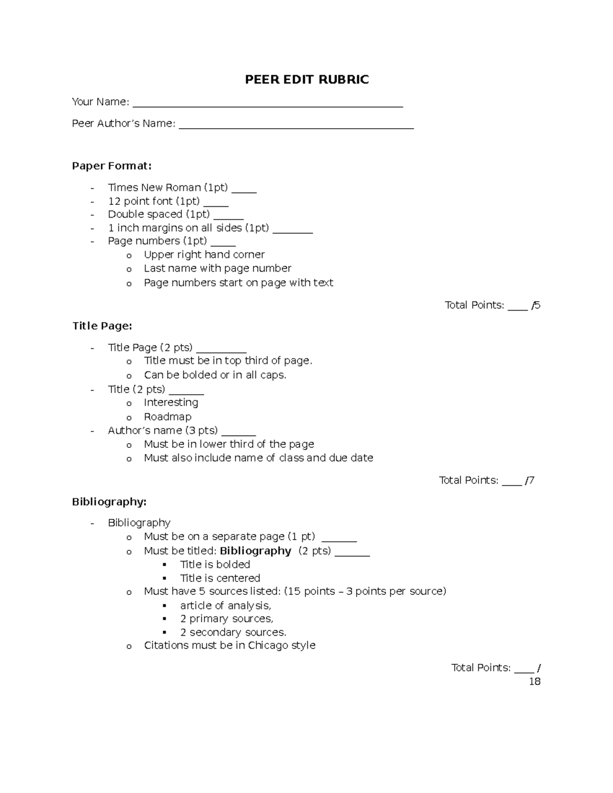 Peer Edit Rubric for Coursework Evaluation - Studocu