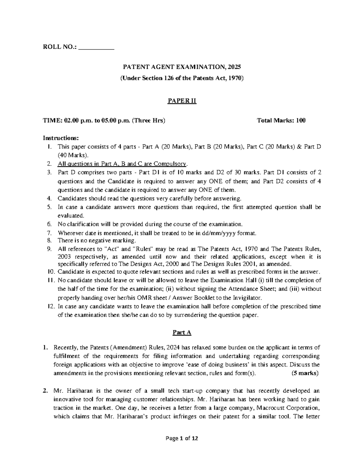PAE 2025 - Patent Agent Exam Paper II Guidelines and Questions - Studocu