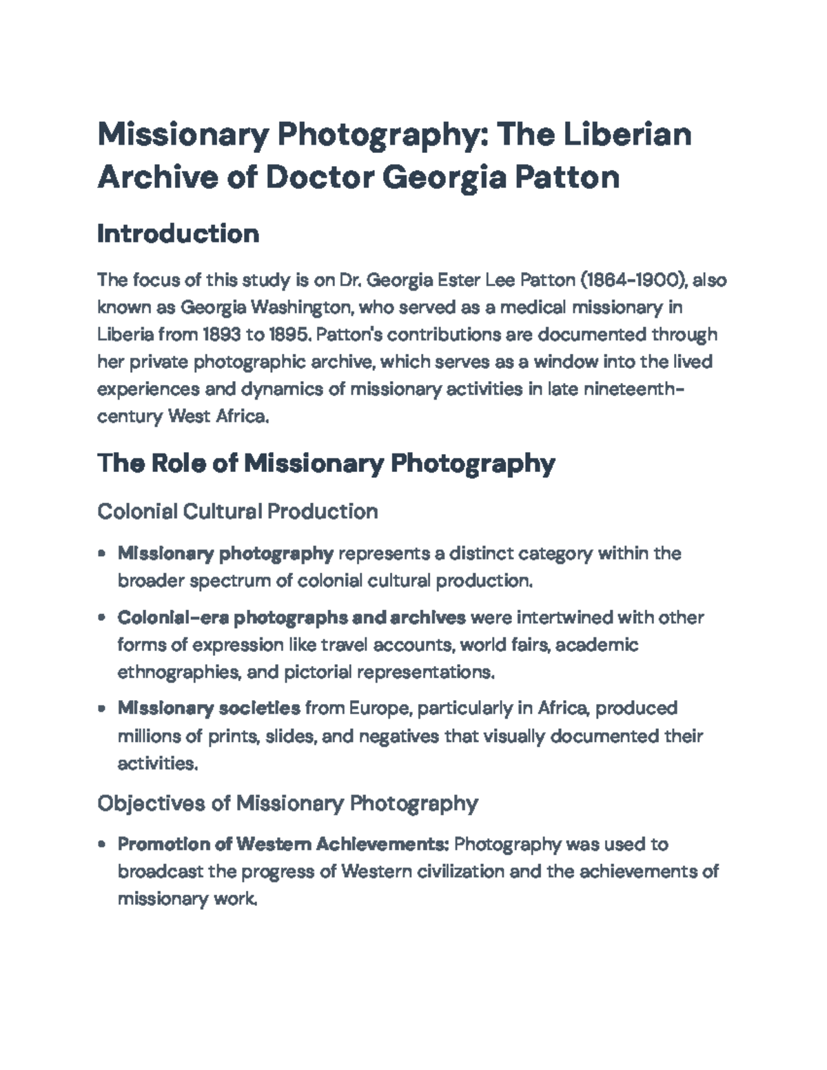 Missionary Photography: Dr. Georgia Patton's Legacy in Liberia - Studocu