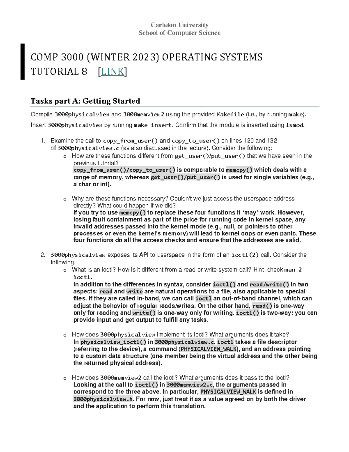 COMP (WINTER 2023) OPERATING SYSTEMS TUTORIAL 8: Memory Management ...