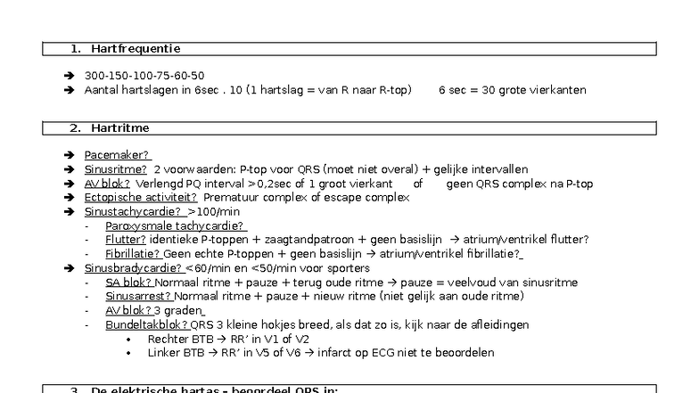 Hartfrequentie en Hartritme: Spiekbrief ECG Analyse - Studocu