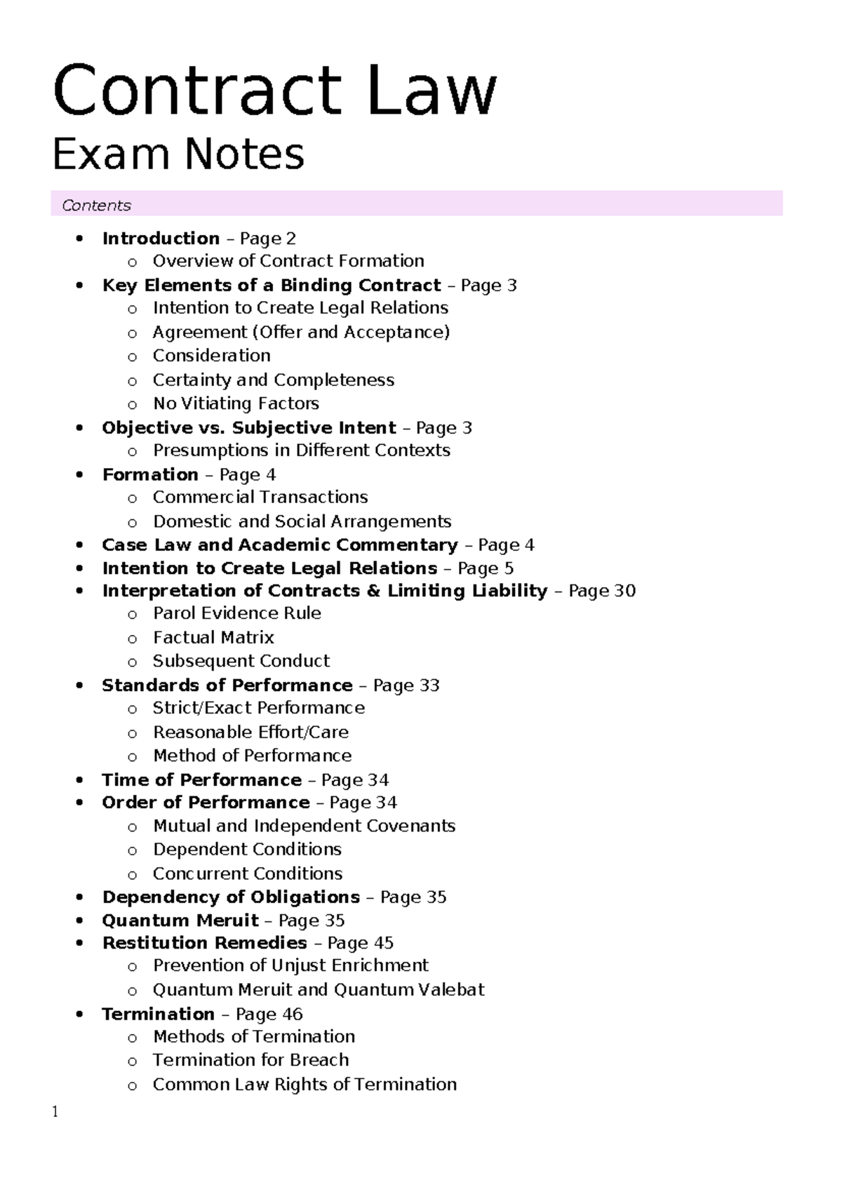 Contract Law EXAM Notes: Key Elements and Case Summaries - Studocu