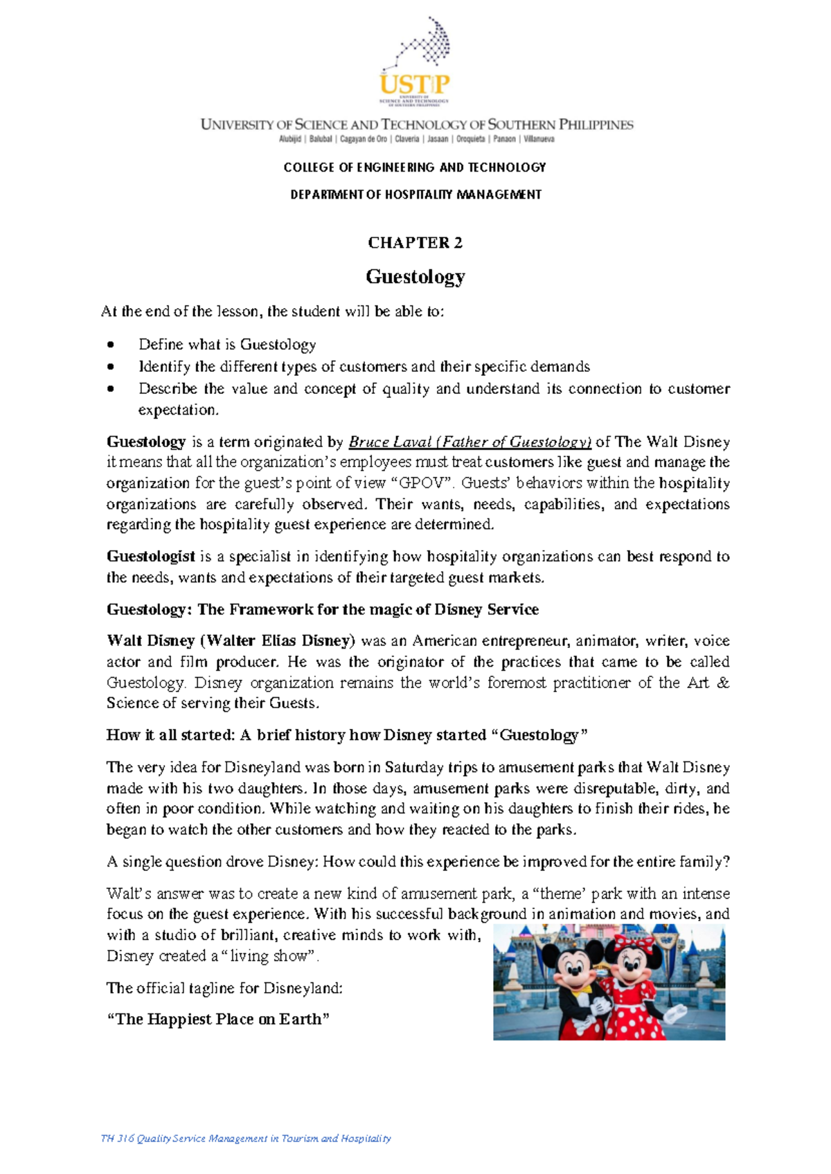 TH 316 Chapter 2: Understanding Guestology in Hospitality Management ...
