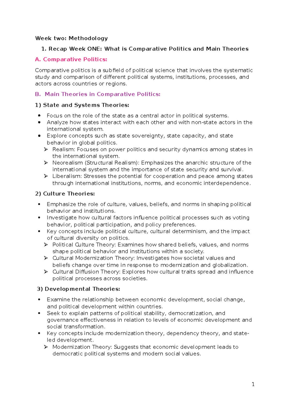 Comparative Politics Methodologies: Week 2 Study Notes 478017826 - Studocu