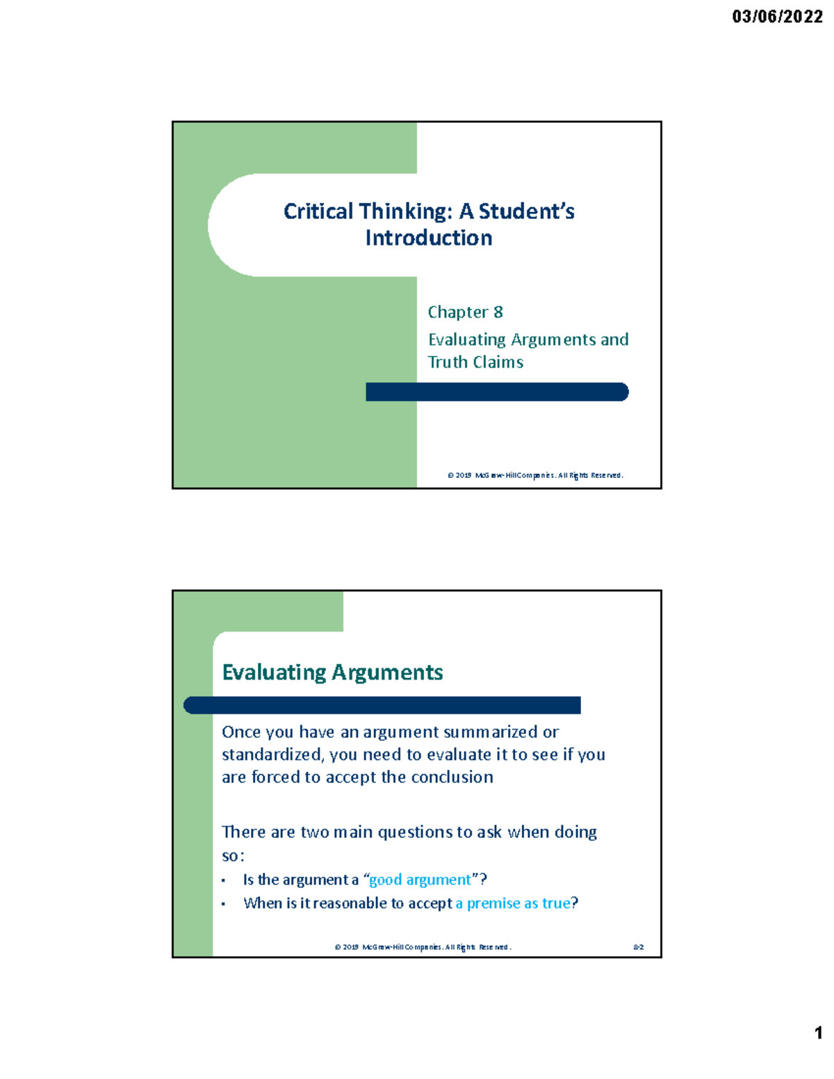 Critical Thinking: Evaluating Arguments in Chapter 8 Study Guide - Studocu