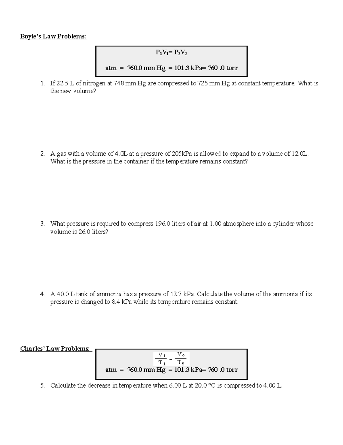 Gas Law Problems: P2V2 Calculations and Solutions - Studocu