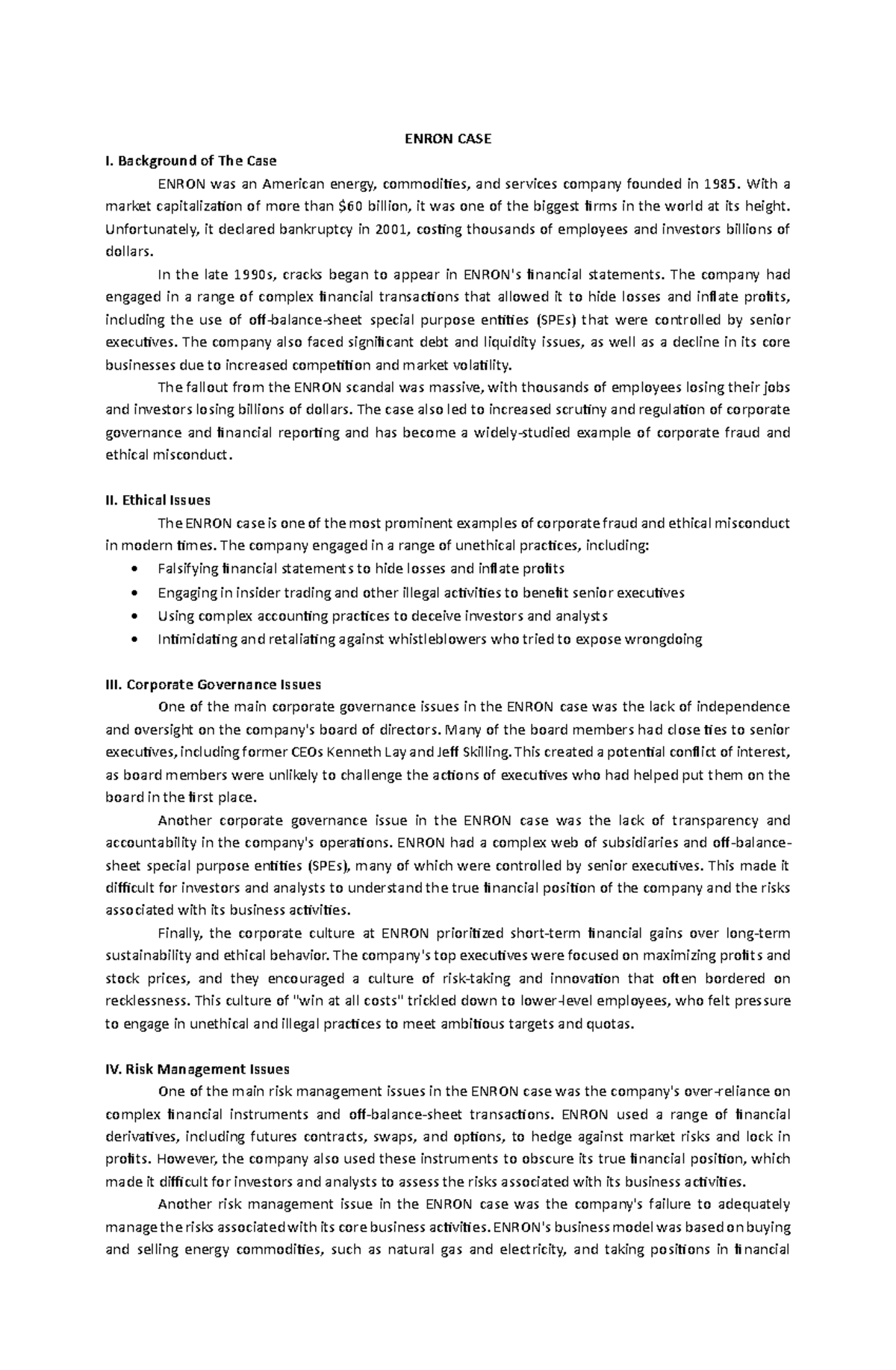 Enron & RCBC Case Studies: Corporate Governance & Ethical Failures ...