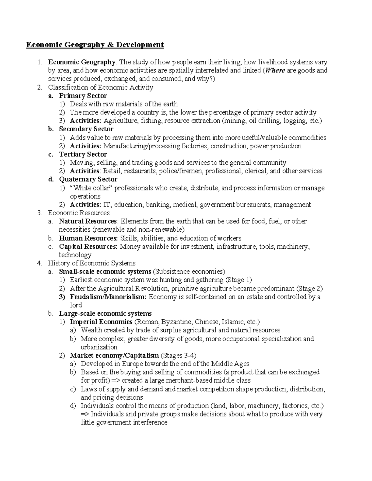 Economic Geography & Development: Systems, Activities, and Terms - Studocu