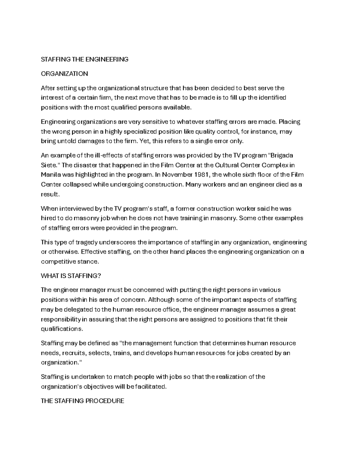 Staffing Procedures and Practices in Engineering Organizations - Studocu