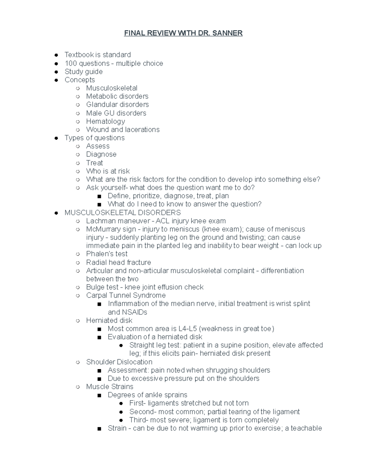 NR511 Final Exam Study Guide: Key Concepts and Practice Questions - Studocu