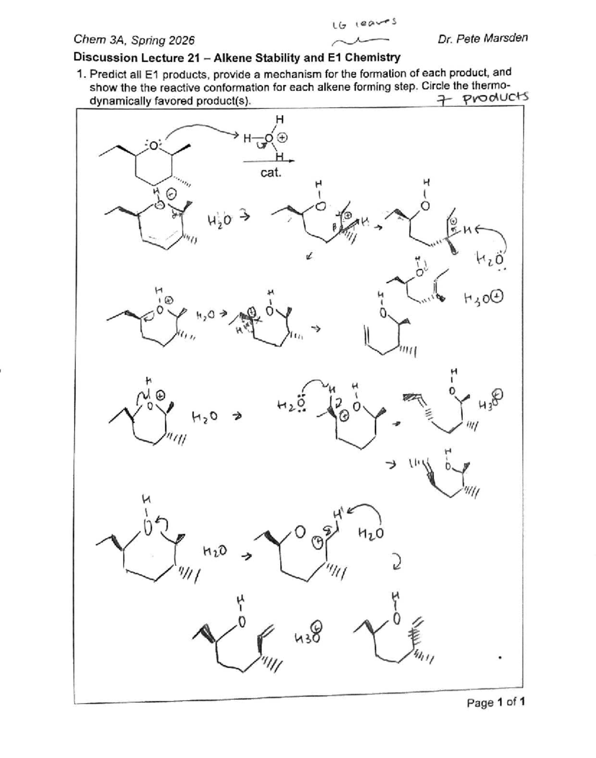 LG Chem 3A, Spring 2026: Discussion 21 - E1 Chemistry & Alkene ...