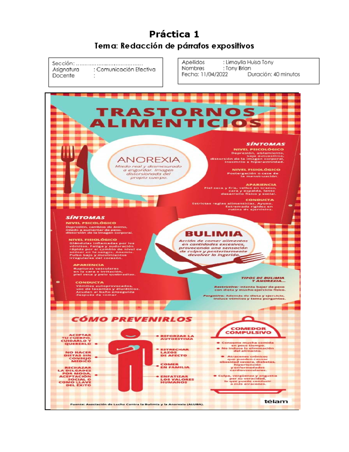 TICA Práctica 1: Esquema de Redacción sobre Trastornos Alimenticios ...