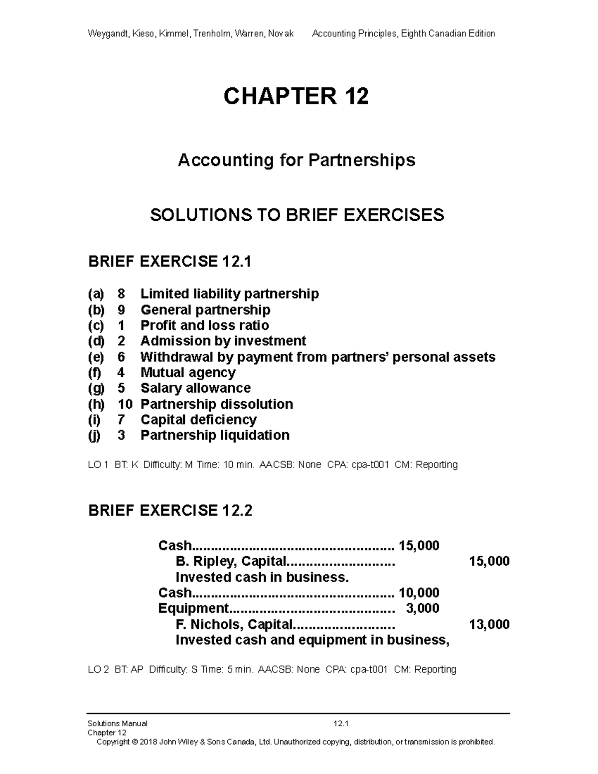 Ch 12 Textbook Solutions - CHAPTER 12 Accounting for Partnerships ...
