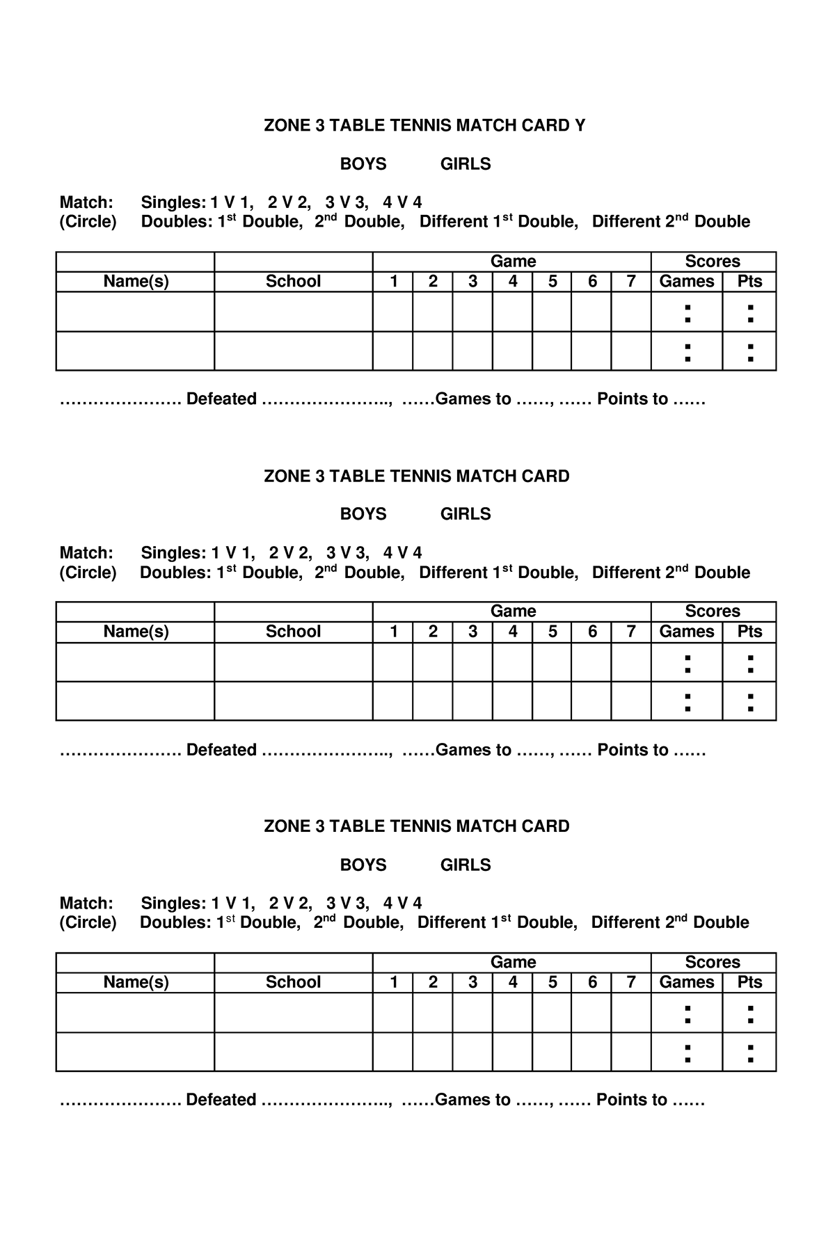 ZONE 3 TABLE TENNIS MATCH CARD - BOYS & GIRLS Scoresheet - Studocu