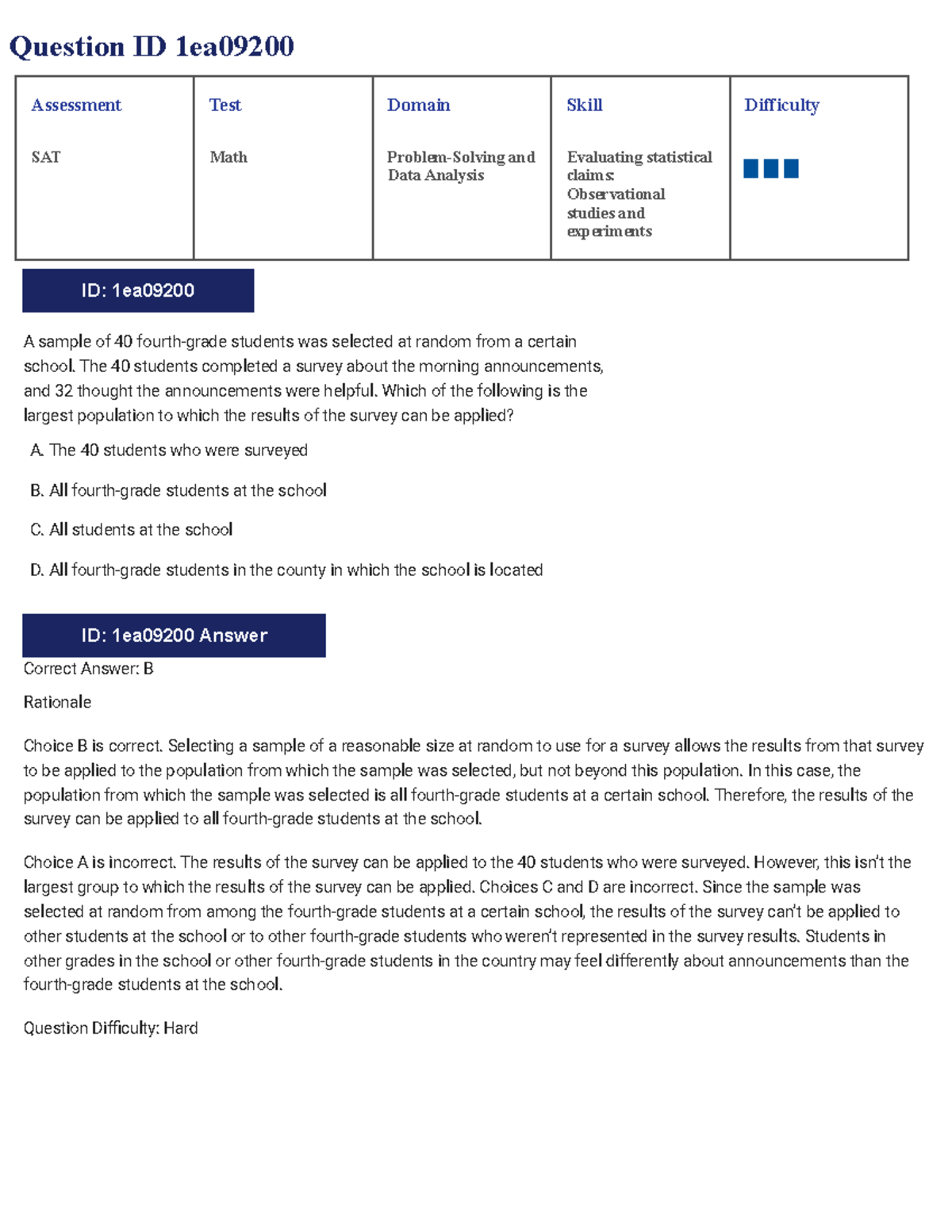 Evaluating Statistical Claims (Hard) - SAT Math & Data Analysis - Studocu