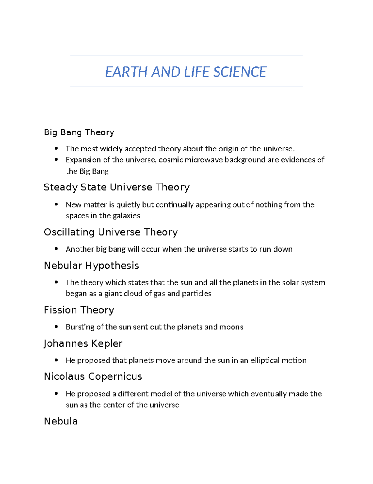 Earth and Life Science (ELS) Comprehensive Reviewer on Big Bang Theory ...