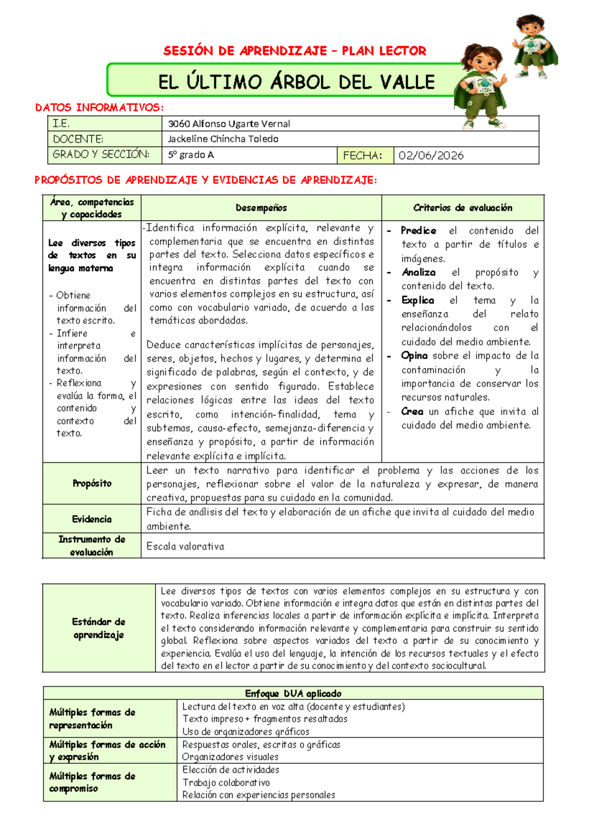 SES-JUEV-PLAN Lector: Actividades sobre "El Último Árbol del Valle ...