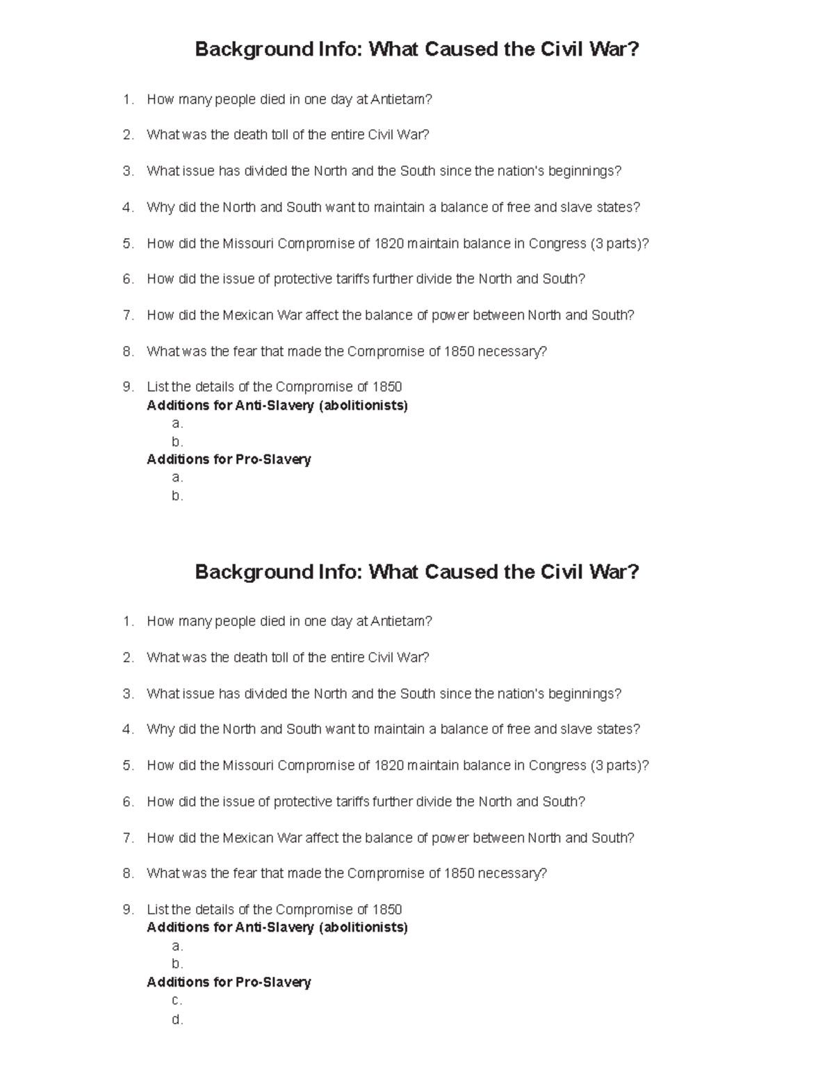 Causes of the Civil War DBQ: Key Issues & Impacts - Studocu