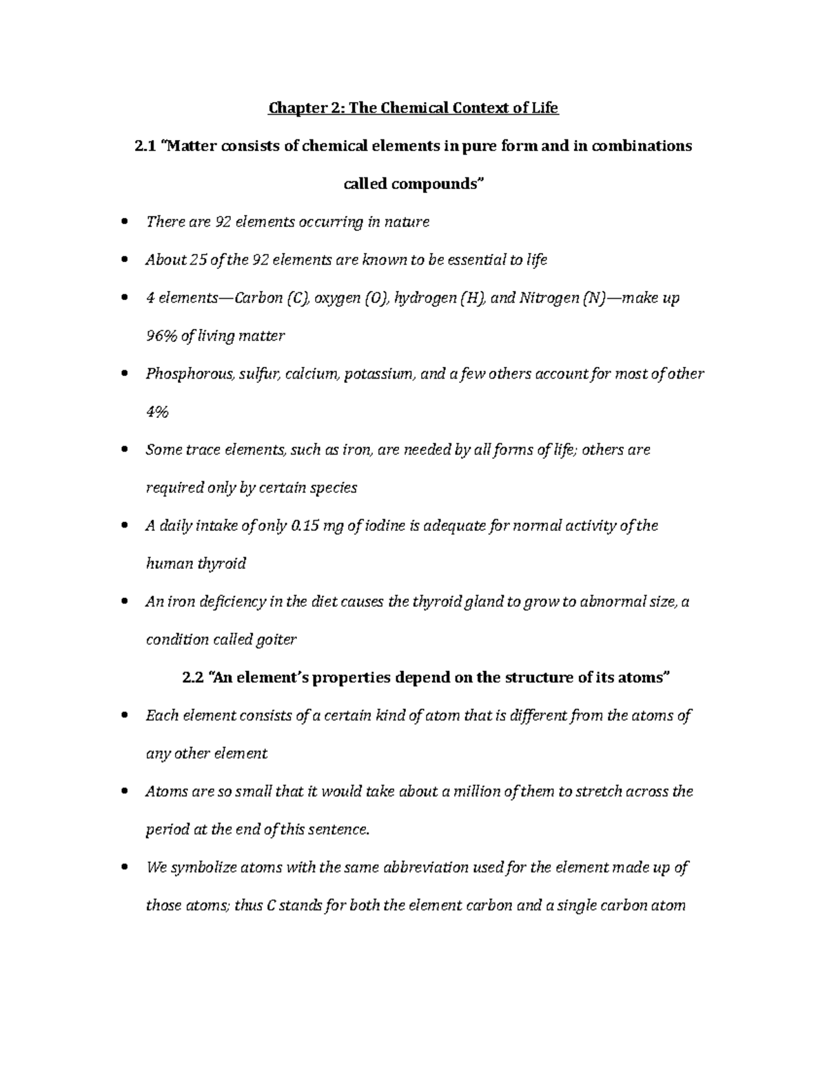 Chapter 2 Summary - The Chemical Context of Life in Campbell Biology ...