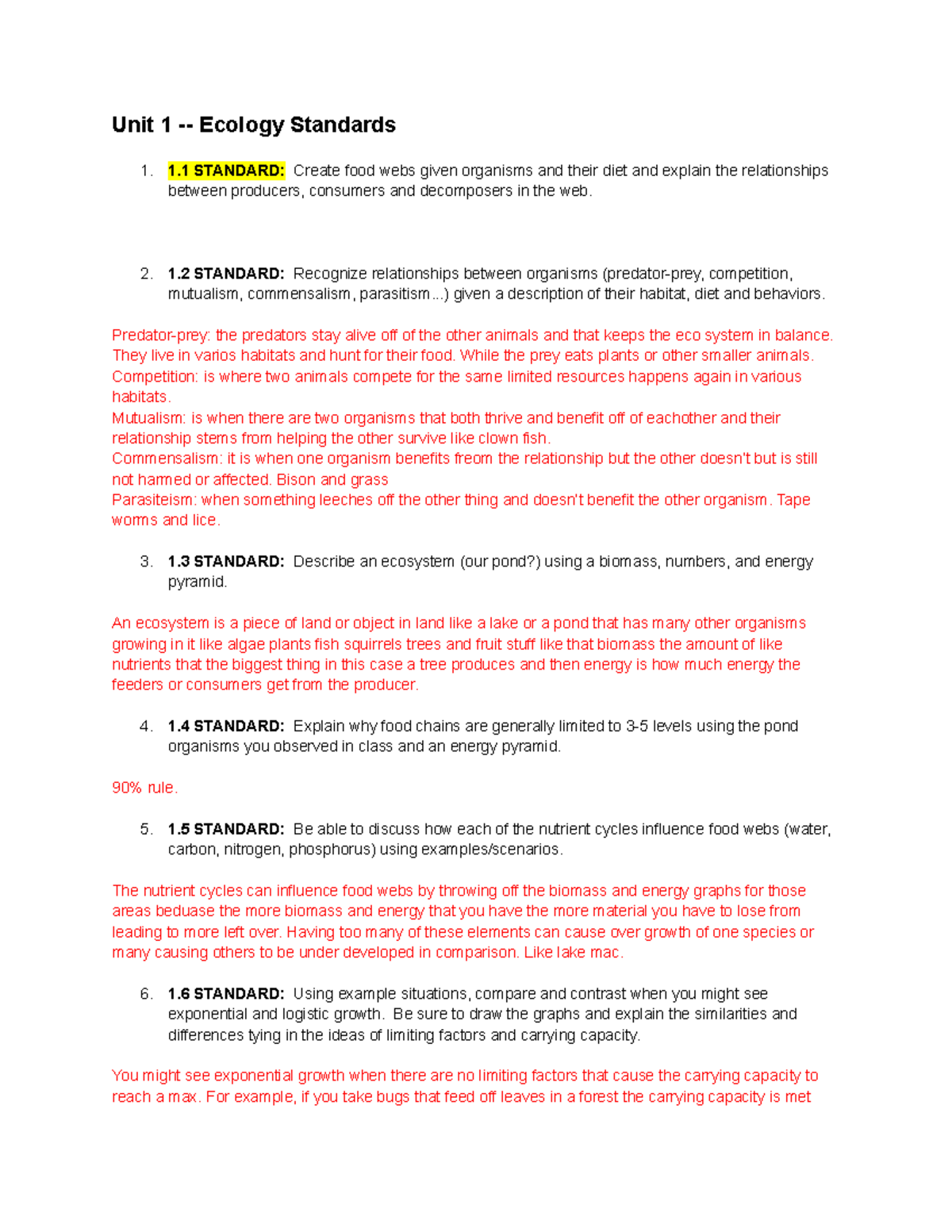 Biology Standards Overview: Ecology, Photosynthesis & Evolution - Studocu