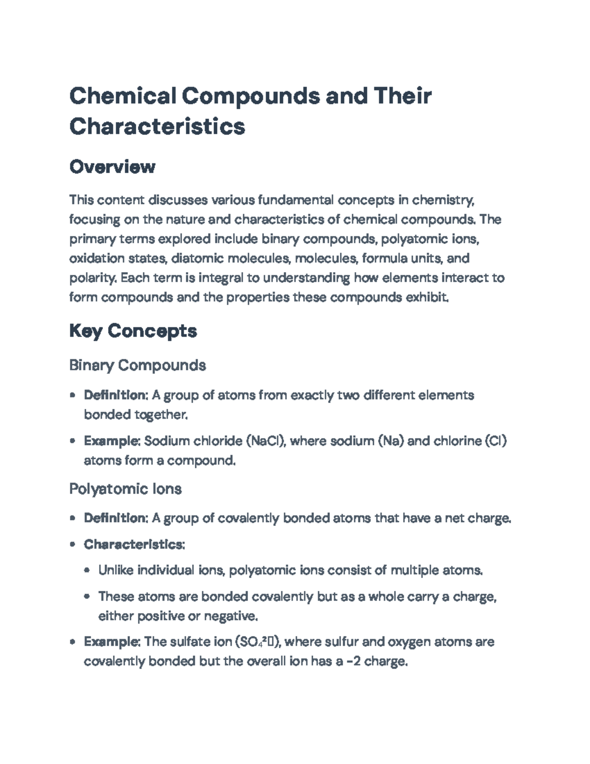 Chemical Compounds: Characteristics & Key Concepts Overview (CHEM101 ...